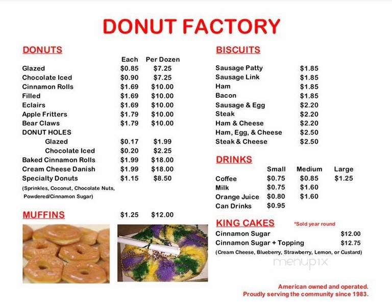 Menu Of Donut Factory In Pearl Ms 39208
