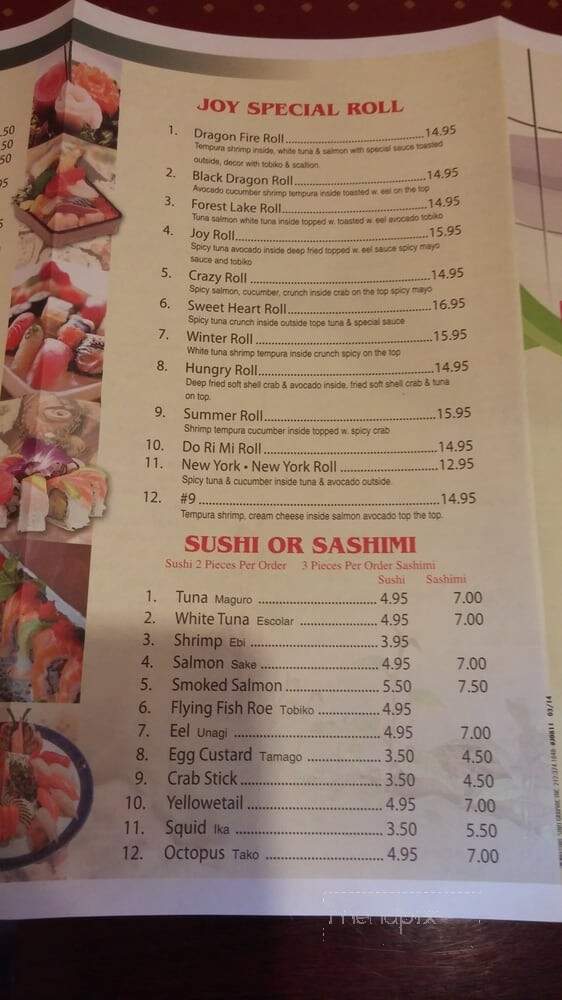 Menu of Joy Garden in Forest Lake MN 55025