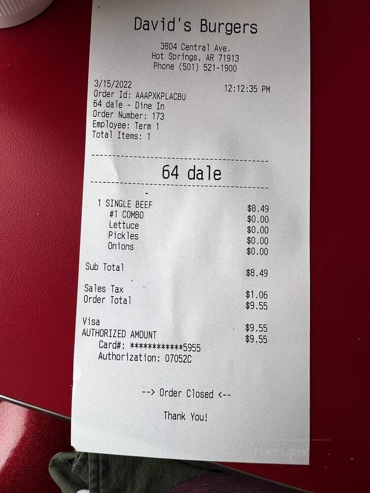 Menu Of Davids Burgers In Hot Springs Ar 71913