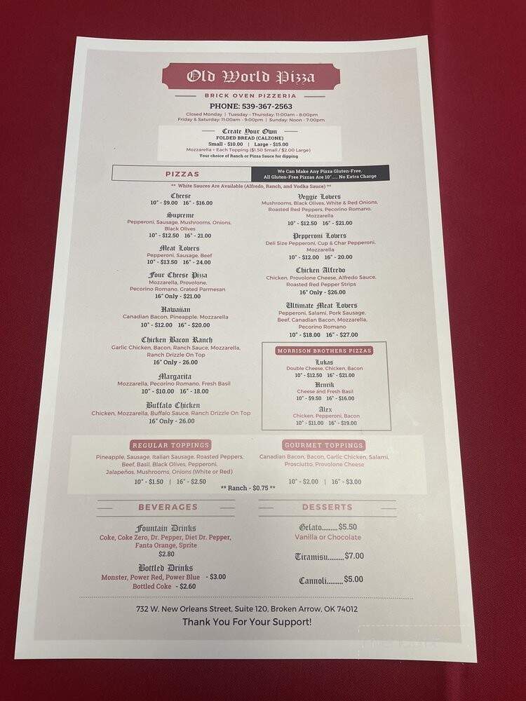 Old World Pizza Menu in Broken Arrow, OK | Order Delivery & Reviews Old World Pizza Menu in Broken Arrow, OK | Order Delivery & Reviews