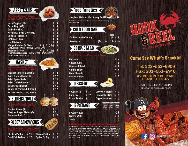 Menu Of Hook And Reel Cajun Seafood And Bar In Orange Ct 06477