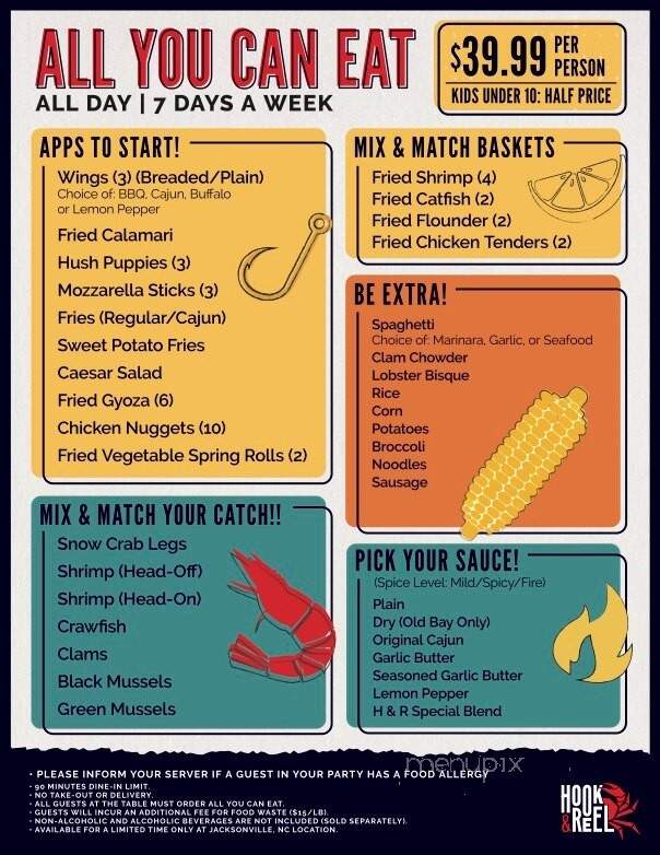 Menu Of Hook And Reel Cajun Seafood And Bar In Jacksonville Nc 28546