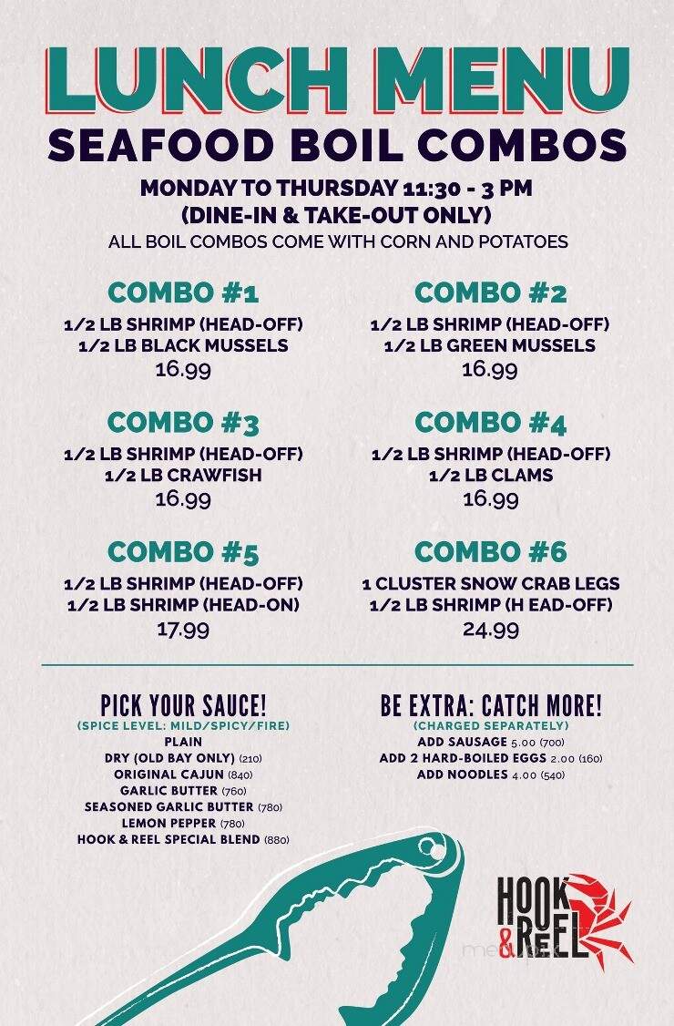 Menu Of Hook And Reel Cajun Seafood And Bar In Jacksonville Nc 28546