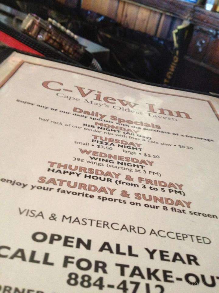 Menu of C View Inn in Cape May NJ 08204
