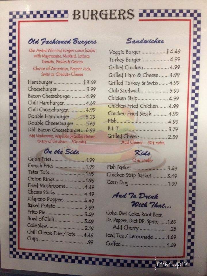 Menu Of Burgers And More In Hot Springs Ar 71913