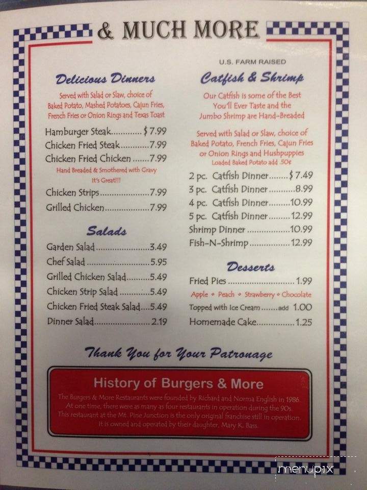Menu Of Burgers And More In Hot Springs Ar 71913